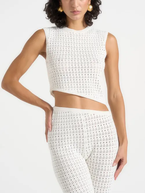 Manière De Voir Eugenie Pointelle Asymmetric Knit Top - Cream