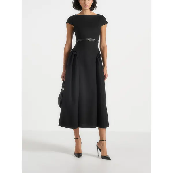 Manière De Voir Gaia Boat Neck Flared Maxi Dress - Black