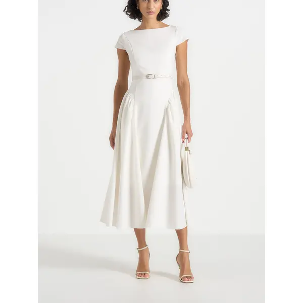 Manière De Voir Gaia Boat Neck Flared Maxi Dress - White