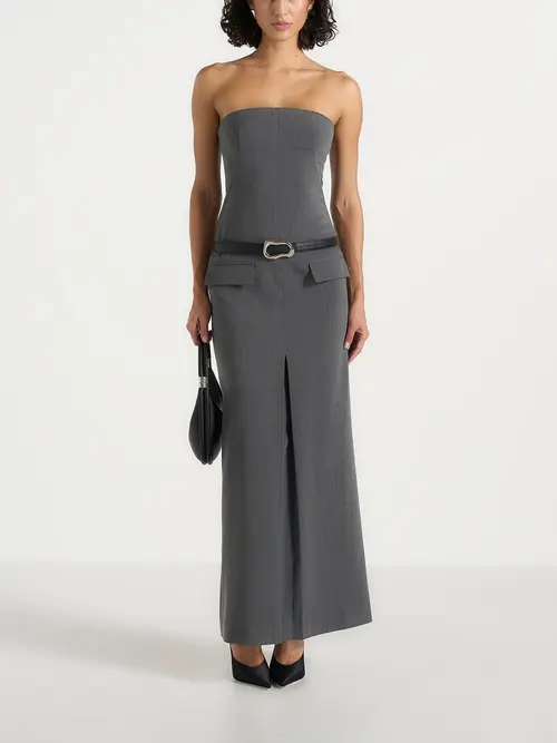 Manière De Voir Tabitha Tailored Pinstripe Bandeau Belted Maxi Dress - Grey
