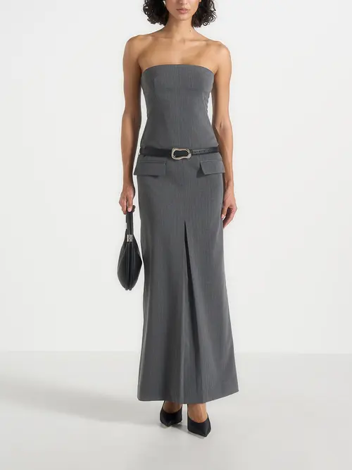 Manière De Voir Tabitha Tailored Pinstripe Bandeau Belted Maxi Dress - Grey