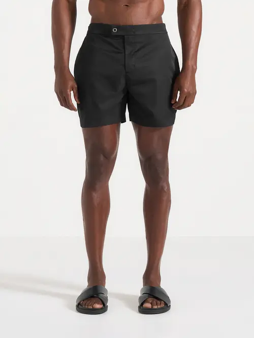 Manière De Voir Polished Nylon Swim Shorts With Adjustable Waist - Black