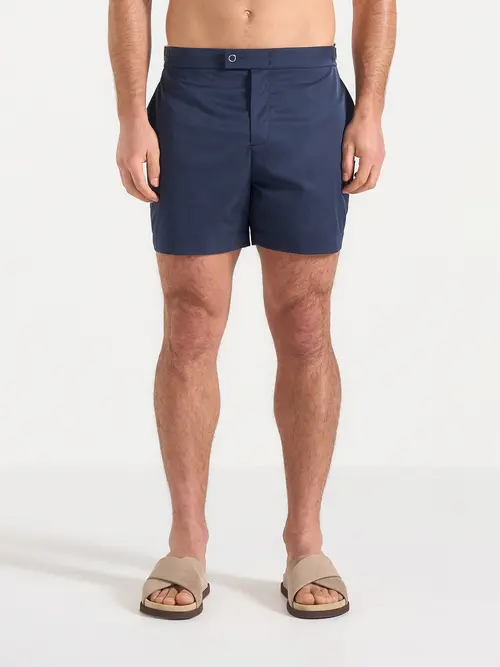 Manière De Voir Polished Nylon Swim Shorts With Adjustable Waist - Navy