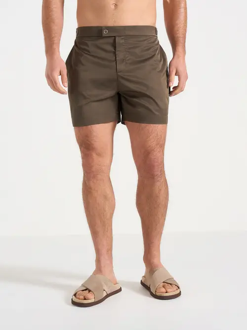 Manière De Voir Brian Polished Nylon Swim Shorts - Olive