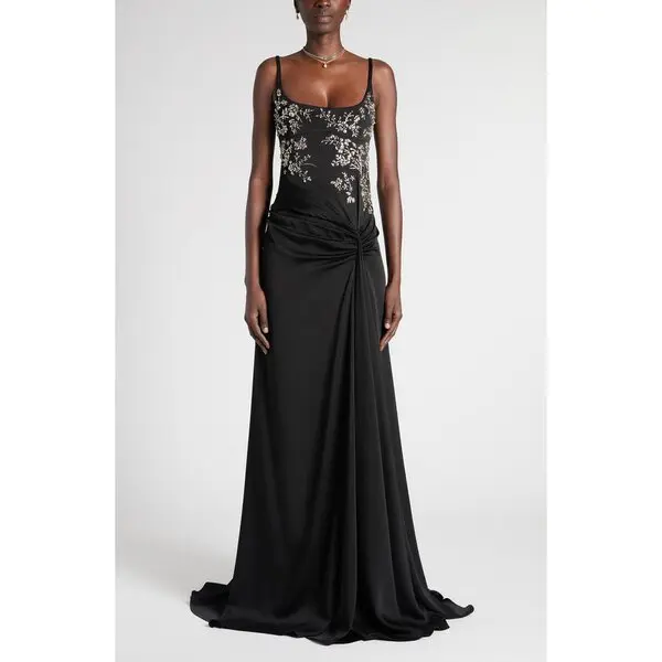 Alexander McQueen Embellished Draped Crepe Gown