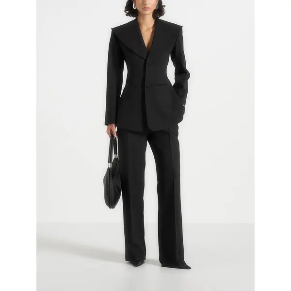 Manière De Voir Emy Tailored Cinch Waist Shawl Blazer - Black