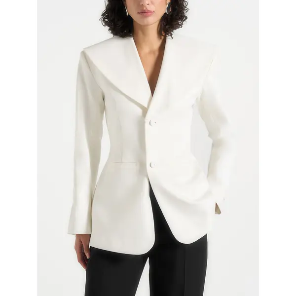 Manière De Voir Emy Tailored Cinch Waist Shawl Blazer - White