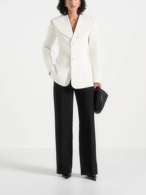 Manière De Voir Emy Tailored Cinch Waist Shawl Blazer - White