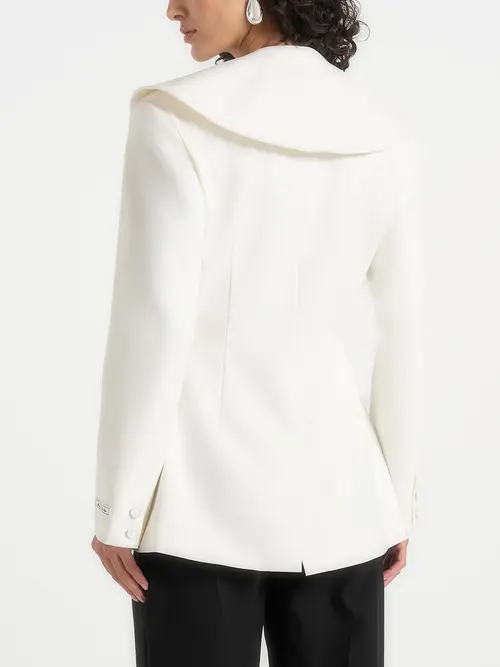 Manière De Voir Emy Tailored Cinch Waist Shawl Blazer - White