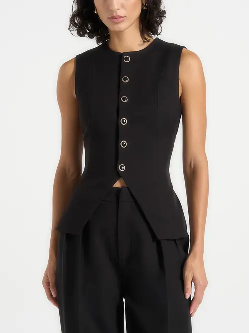 Manière De Voir Tailored Crew Neck Cinch Waistcoat - Black
