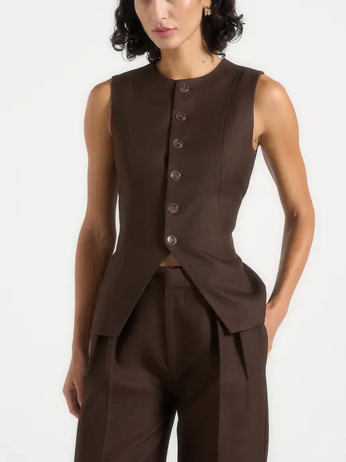 Manière De Voir Tailored Crew Neck Cinch Waistcoat - Brown