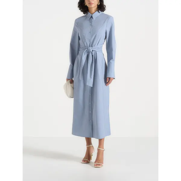 Manière De Voir Fern Linen Midi Shirt Dress With Tie Waist - Blue