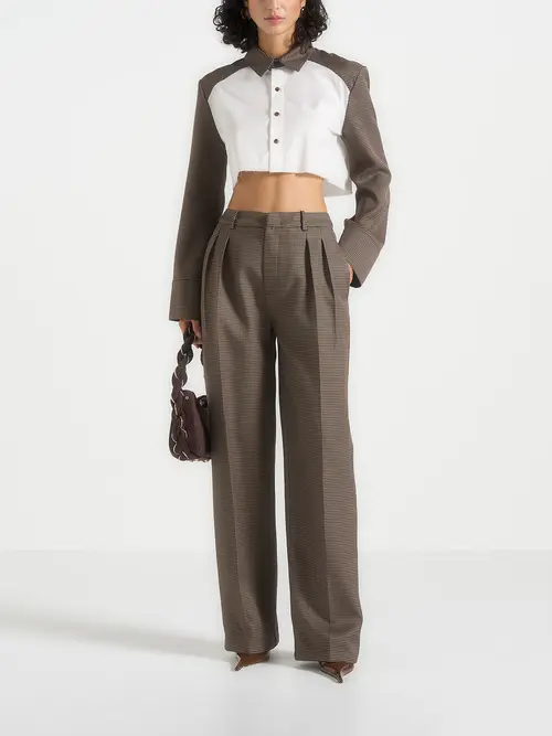 Manière De Voir Bernadette Houndstooth Contrast Cropped Shirt