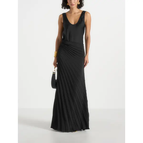 Manière De Voir Fiona Satin Fan Pleat Maxi Skirt - Black