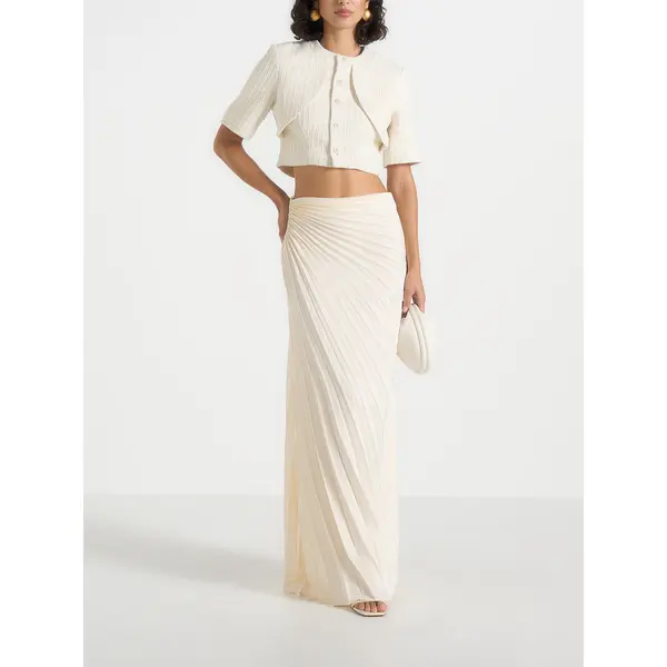 Manière De Voir Fiona Satin Fan Pleat Maxi Skirt - Ivory