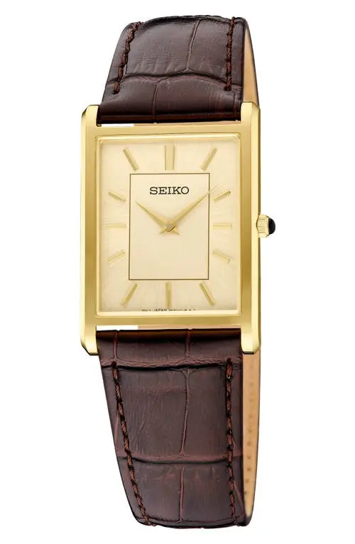 SEIKO WATCHES Essentials Tank Leather Strap Watch