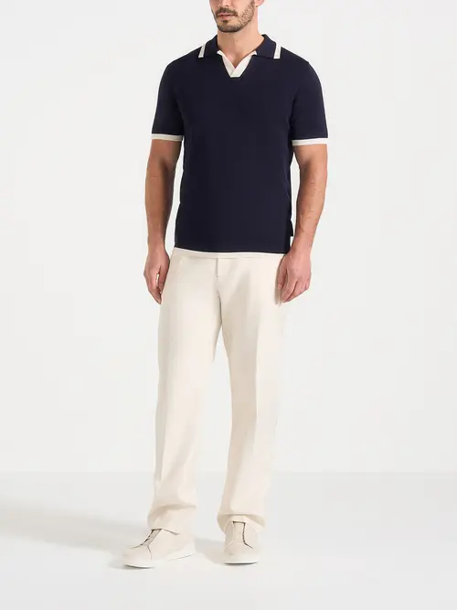 Manière De Voir Lambert Contrast Detail Knit Polo - Navy