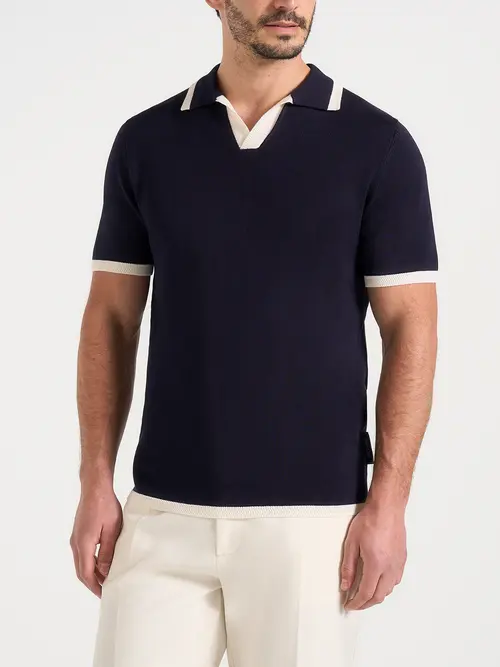 Manière De Voir Lambert Contrast Detail Knit Polo - Navy