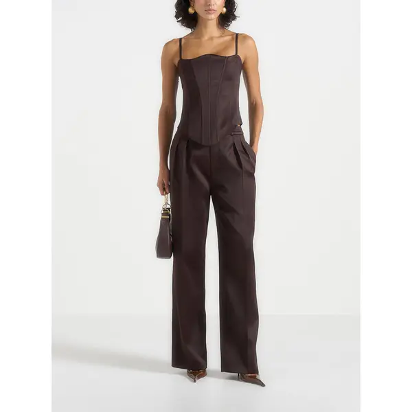 Manière De Voir Julie Satin Wide-leg Tailored Trousers - Brown
