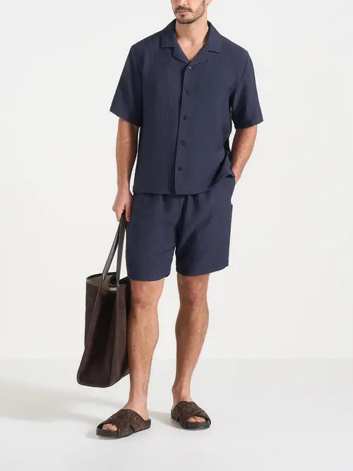 Manière De Voir Maniere De Voir Textured Drawstring Shorts - Navy