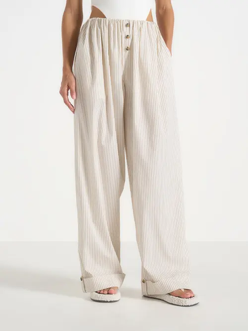 Manière De Voir Ivanna Striped Cotton Wide Leg Pants - Cream