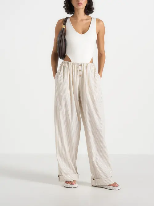 Manière De Voir Ivanna Striped Cotton Wide Leg Pants