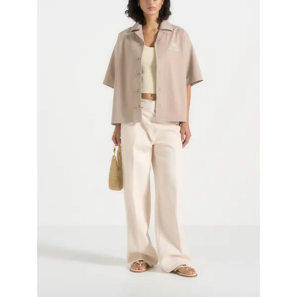 Manière De Voir Boxy Shirt With Embroidered Detail - Taupe