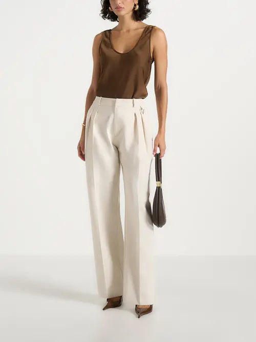 Manière De Voir Mathilda Satin Scoop Neck Open Back Tank Top - Brown