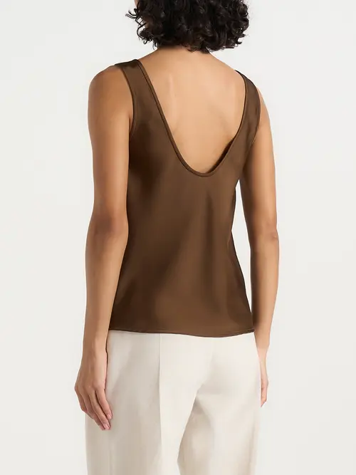 Manière De Voir Mathilda Satin Scoop Neck Open Back Tank Top - Brown