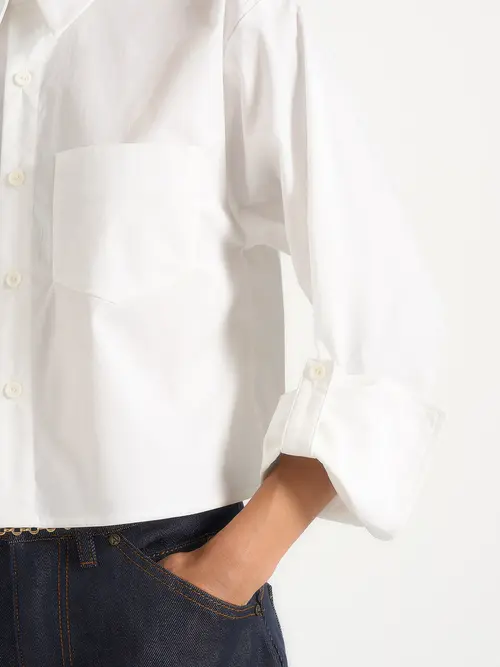 Manière De Voir Oversized Cropped Cotton Shirt With Classic Collar And Button Closure