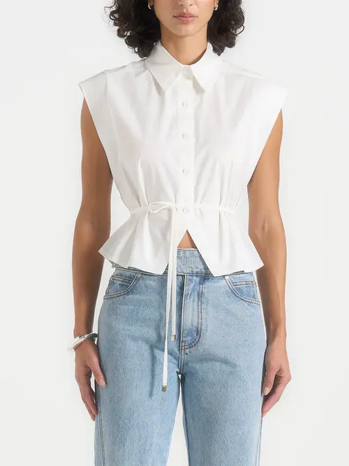 Manière De Voir Malia Wide Shoulder Cropped Shirt - White