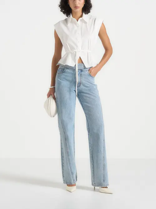 Manière De Voir Maniere De Voir Cropped Shirt With Wide Shoulders And Tie Waist - White