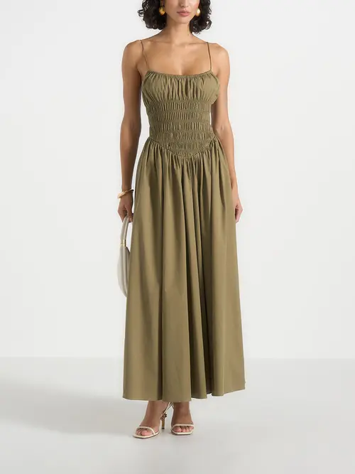 Manière De Voir Elva Cotton Maxi Dress - Khaki