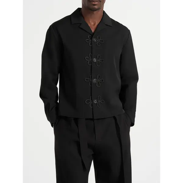 Manière De Voir Valen Embroidered Closure Long Sleeve Shirt - Black