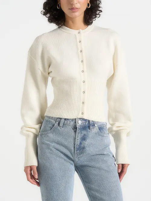 Manière De Voir Maniere De Voir Knitted Cinched Waist Cardigan - Cream