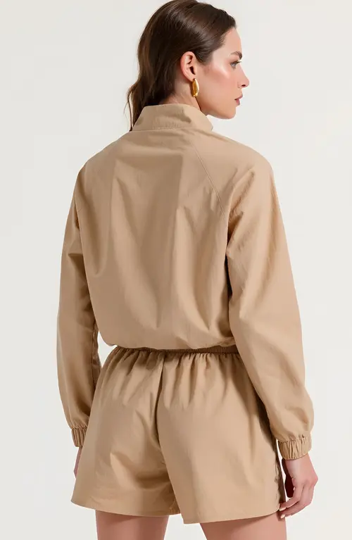 MODENAIRE Cropped Zip Front Jacket And High Waist Drawstring Shorts Set