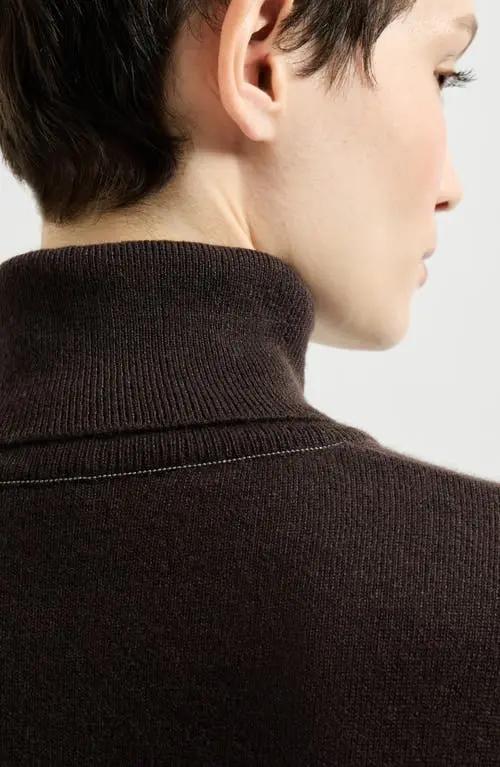 Brunello Cucinelli Cashmere Turtleneck Sweater With Monili - Coffee