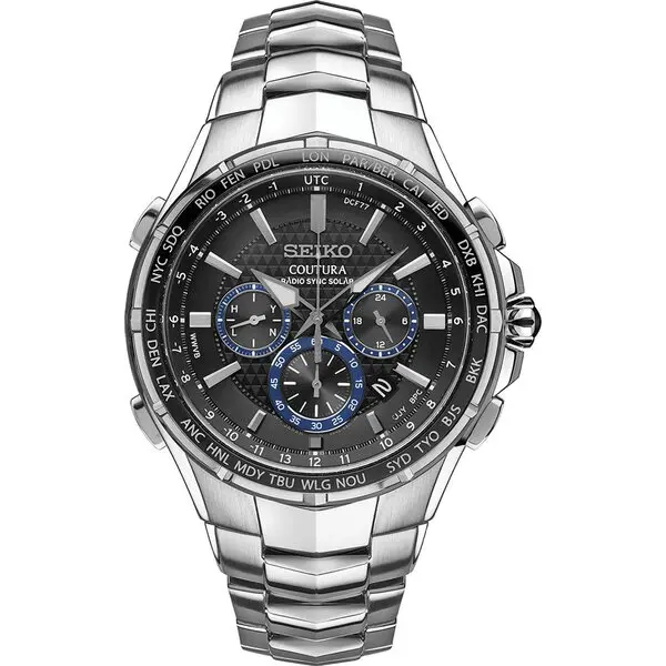 SEIKO WATCHES Seiko Coutura Radio Sync Solar Chronograph Bracelet Watch - Black