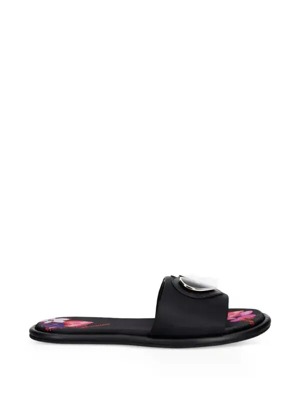 Moschino Floral-print Heart Plaque Flat Sandals - Black