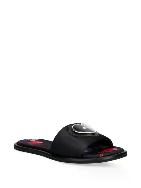 Moschino Floral-print Heart Plaque Flat Sandals