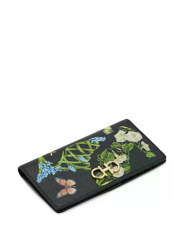 FERRAGAMO Gancini Floral-print Wallet - Black