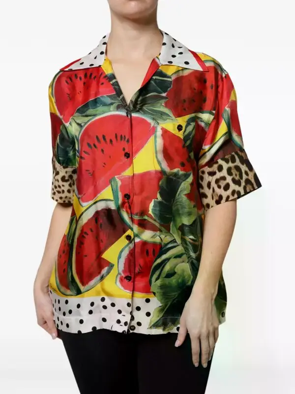 Dolce & Gabbana Watermelon-print Leopard-accent Shirt - Red