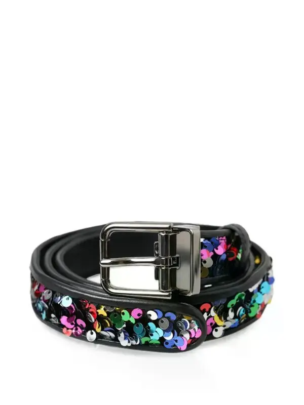 Dolce & Gabbana Sequin-embellished Leather Belt - Black