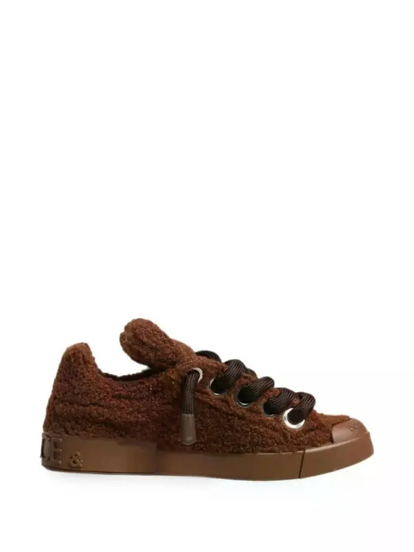 Dolce & Gabbana Faux-shearling Low-top Sneakers - Brown