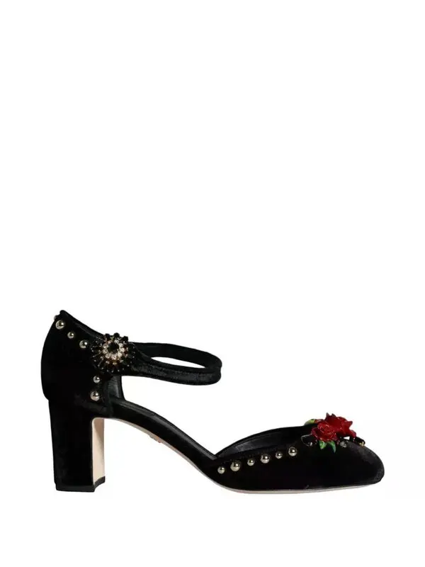 Dolce & Gabbana Rose Appliqué Studded Pumps - Black
