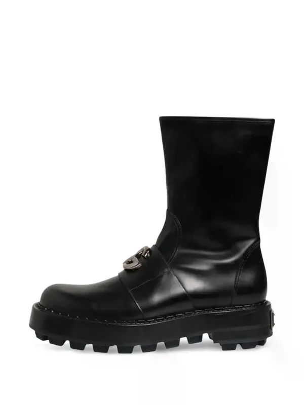 Dolce & Gabbana Leather Logo Plaque Lug Sole Boots