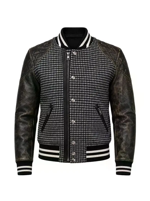 Dolce & Gabbana Houndstooth-pattern Distressed Bomber Jacket