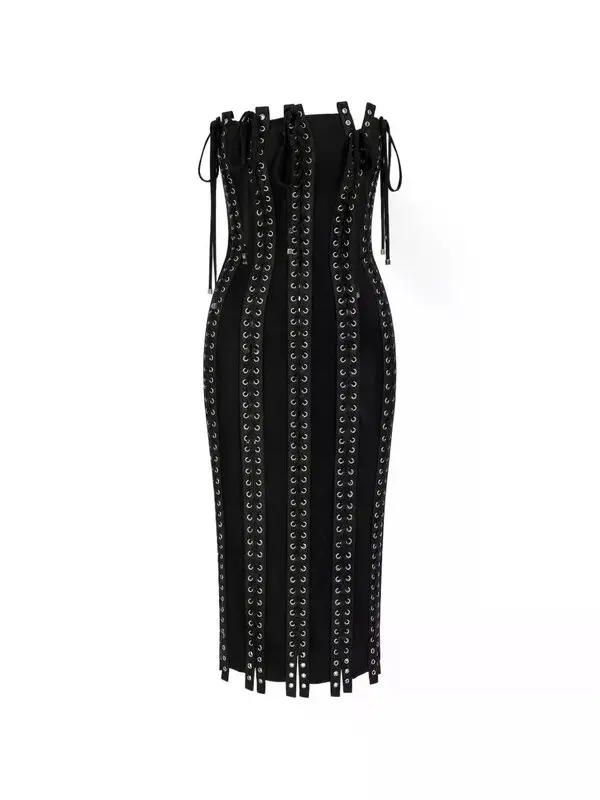 Dolce & Gabbana Charmeuse Lace-up Strapless Midi Dress
