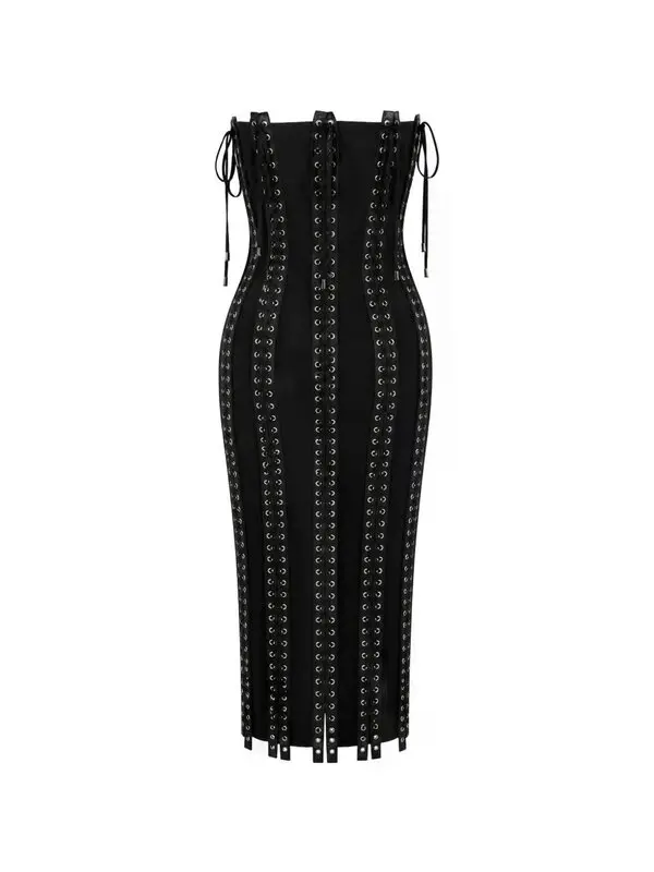 Dolce & Gabbana Charmeuse Lace-up Strapless Midi Dress
