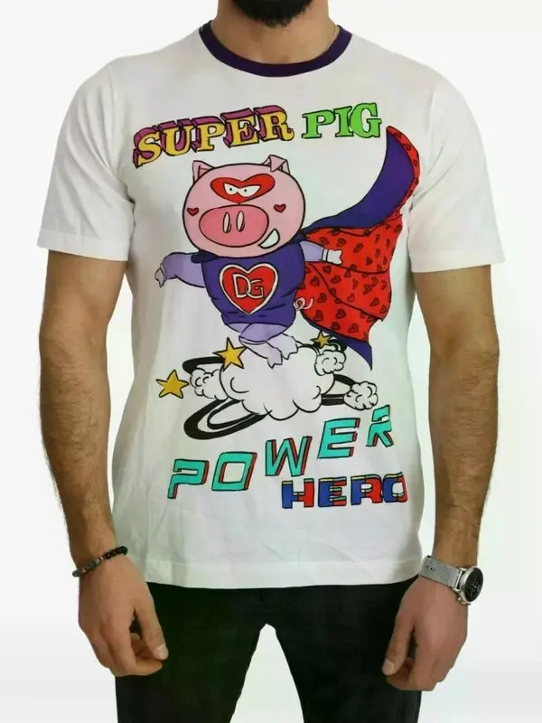 Dolce & Gabbana 2019 Super Pig Power Hero Cotton T-shirt - White